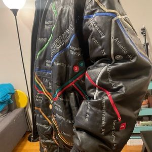 united face | Jackets & Coats | Vintage Leather Mta Nyc Subway Map ...